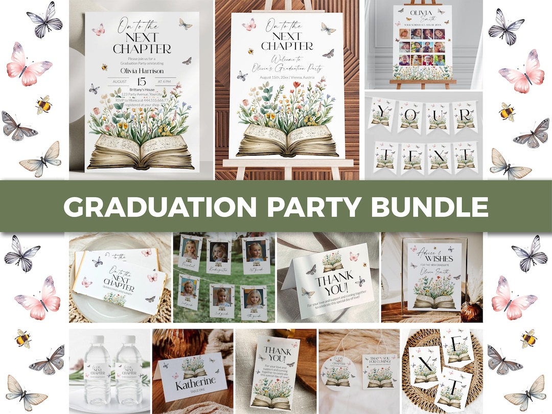 Book Themed Graduation Party Bundle Template, on to the Next Chapter ...