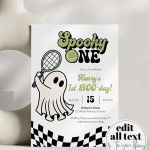 Spooky One Halloween Birthday Invitation, Boys Tennis Spooky One Invite ...