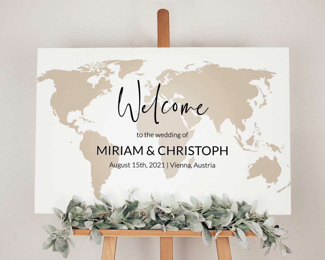 Destination Wedding Welcome Sign With Watercolor World Map for - Etsy