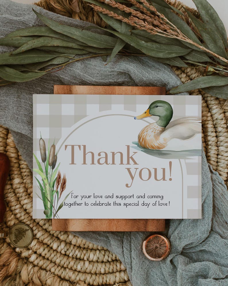 One Lucky Duck Thank You Card Template, Mallard Duck Hunt Boys Birthday ...