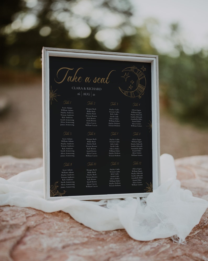 Celestial Wedding Seating Chart Template With Moon and Stars - Etsy