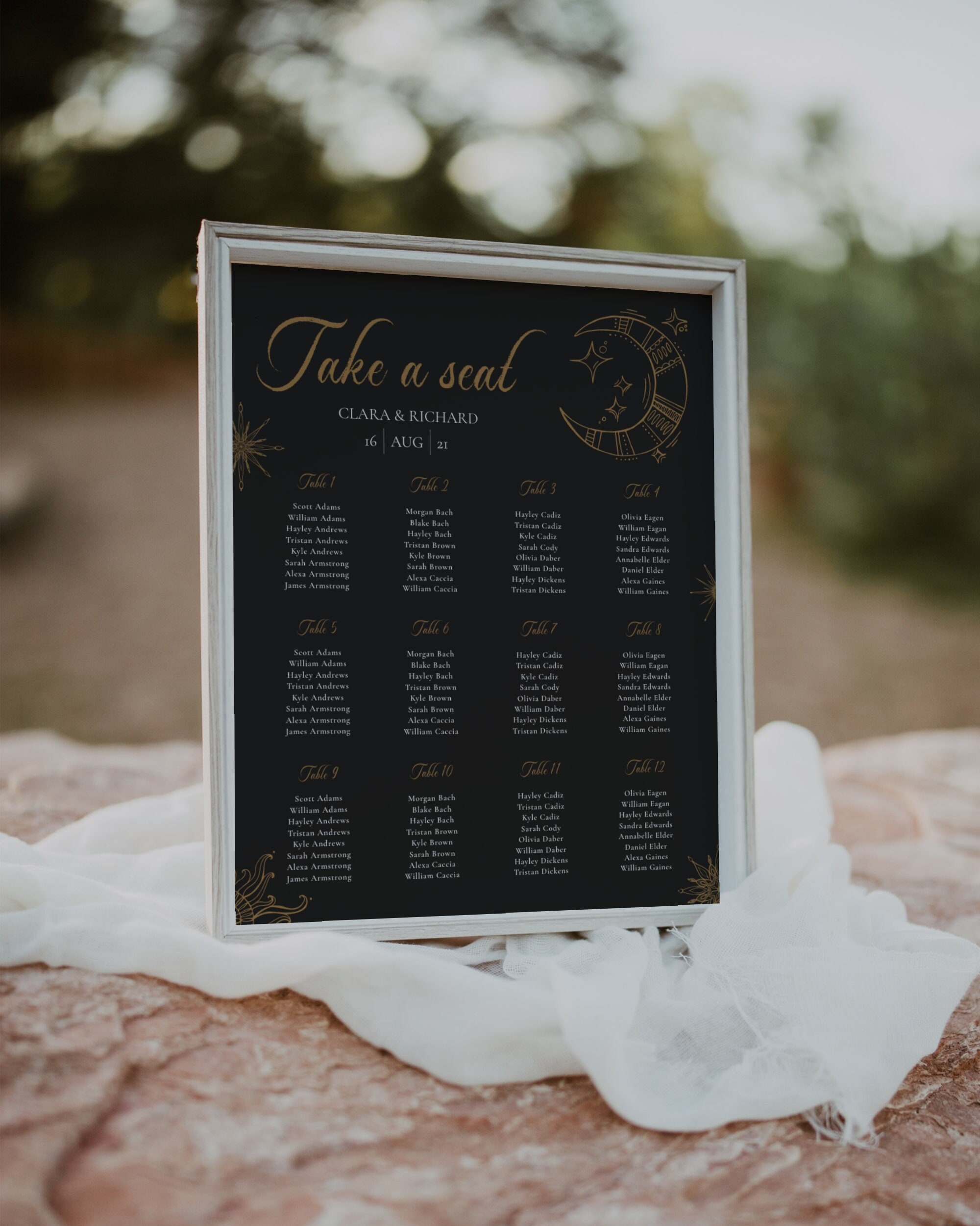 Celestial Wedding Seating Chart Template With Moon and Stars - Etsy