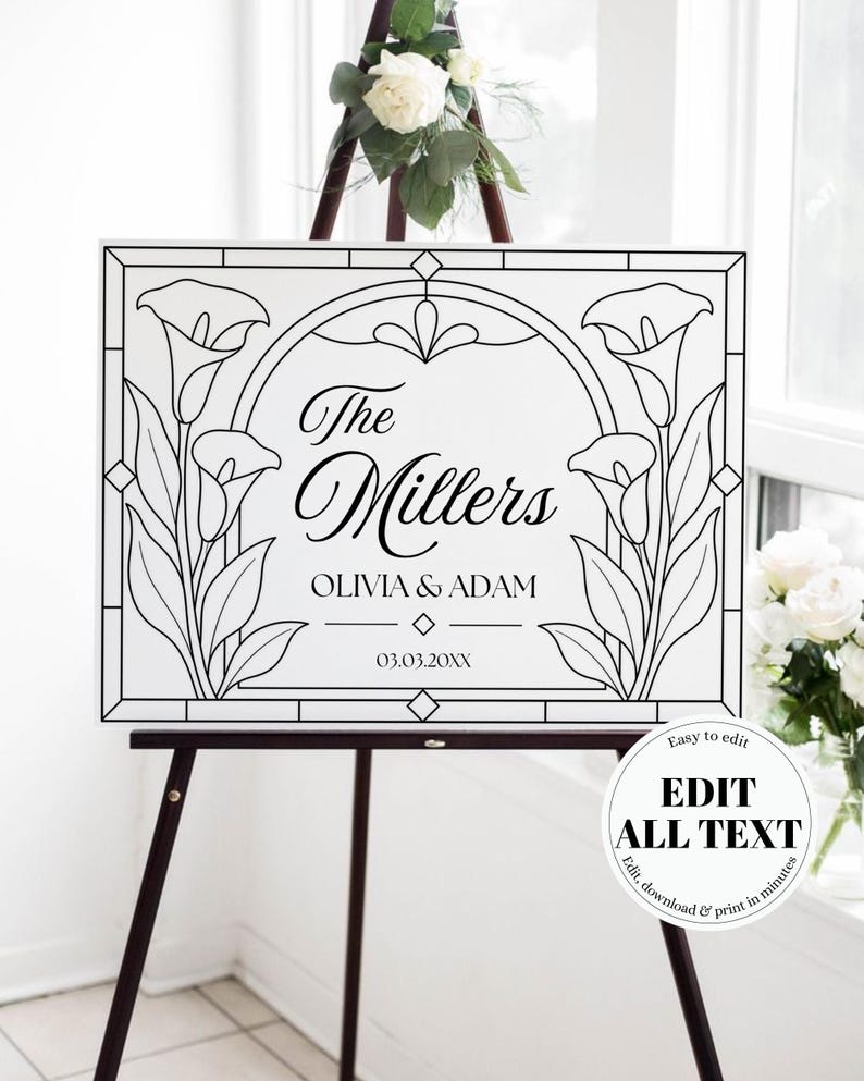 Last Name Wedding Sign, Faux Stained Glass Wedding Welcome Template ...