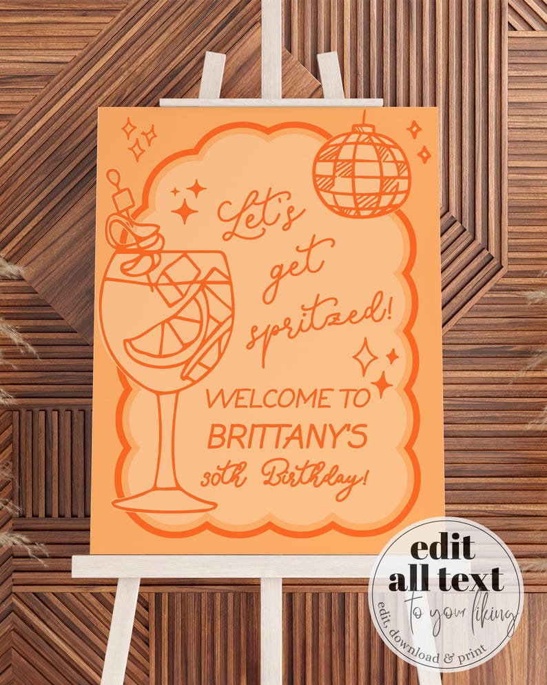 Italian Spritz Birthday Welcome Sign Template, Let’s Get Spritzed, Wavy ...