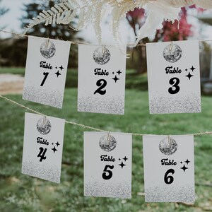 Editable Let's Disco Table Numbers Sign | Groovy 70s Disco Ball Table ...