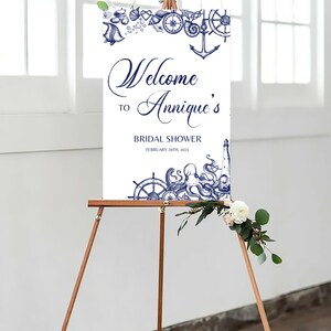 Nautical Bridal Shower Welcome Sign, Marine Sign for Ocean Beach Themed ...