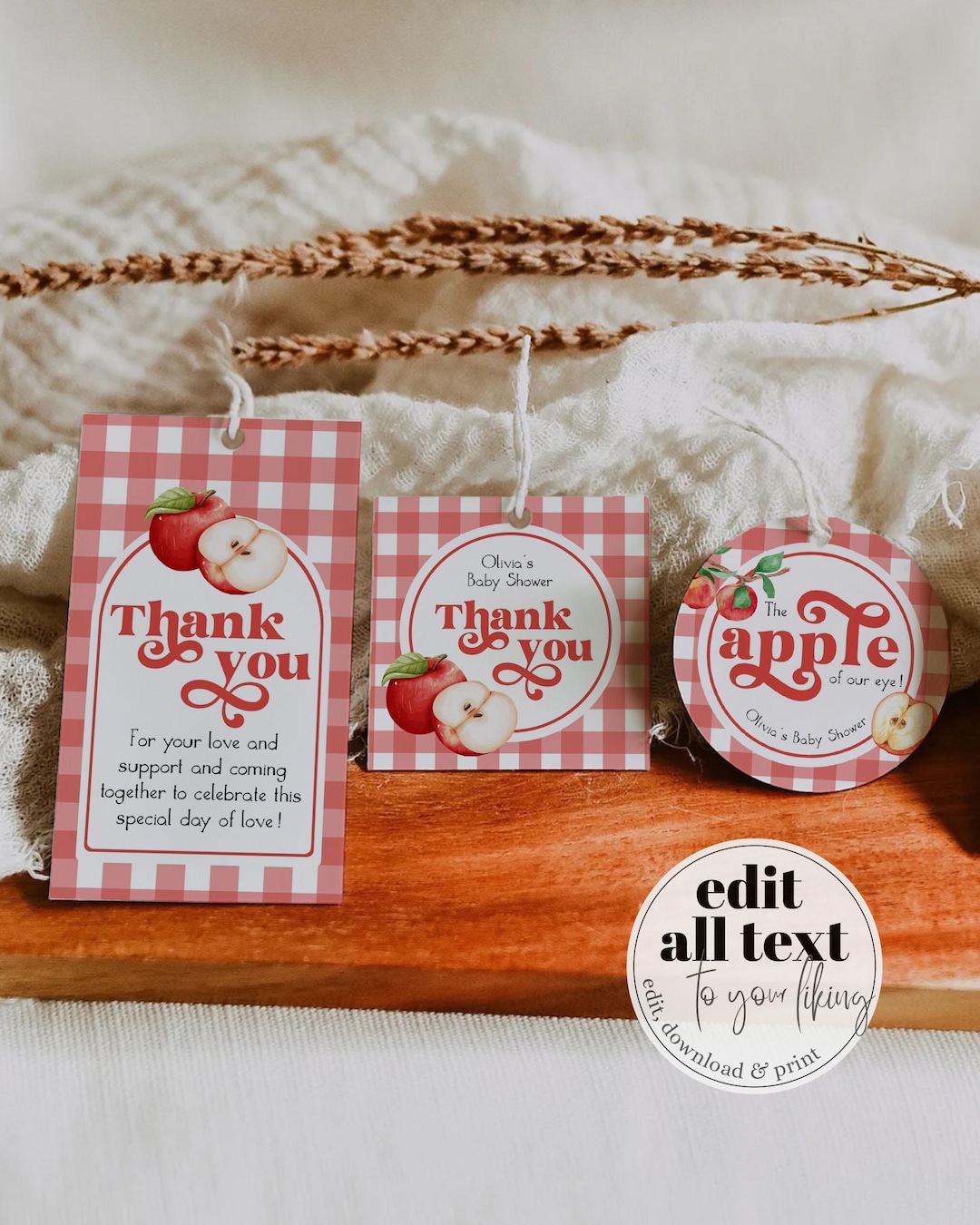 Apple Themed Party Favor Tags Sticker, Apple of Our Eye Thank You Tag ...
