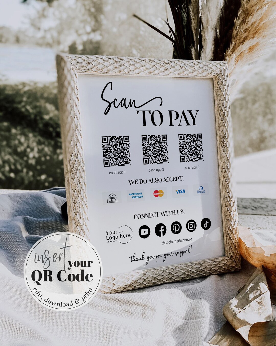 QR Code Payment Sign for Small Business Like Salon or Cleaning Business ...