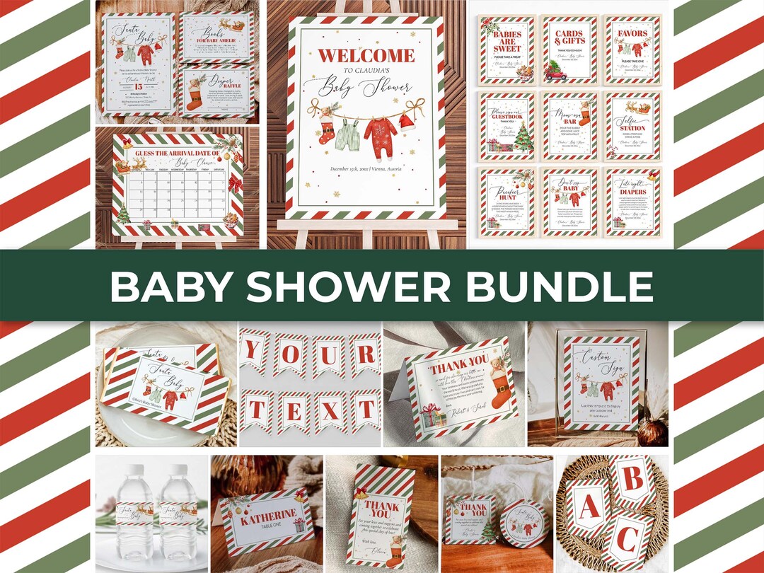 Santa Christmas Baby Shower Bundle, Holiday Invitation & Editable Party ...