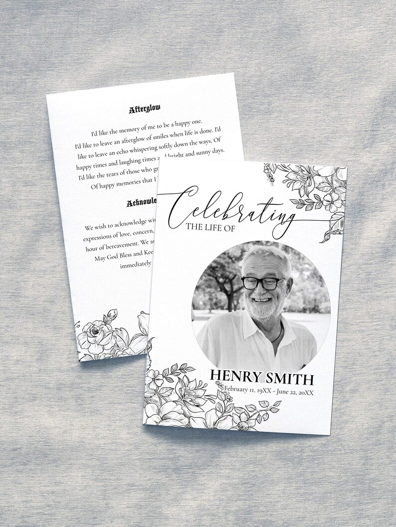 Funeral Program Obituary Template for Celebrate Life - Etsy