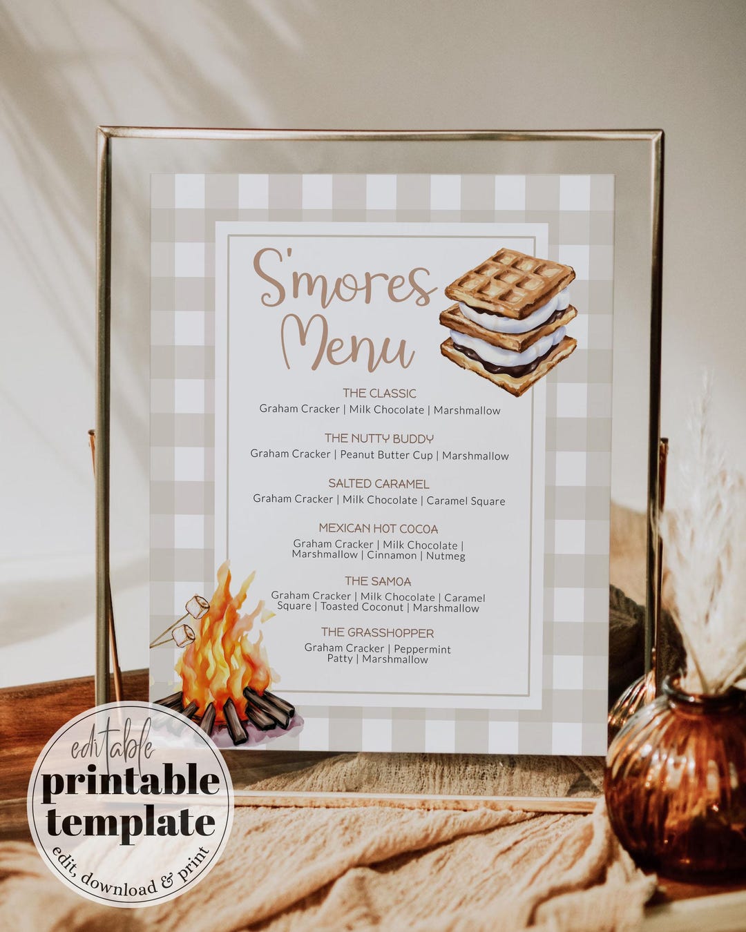 Smores Bar Menu Sign Printable Smores Station Sign for Camping Outdoor ...