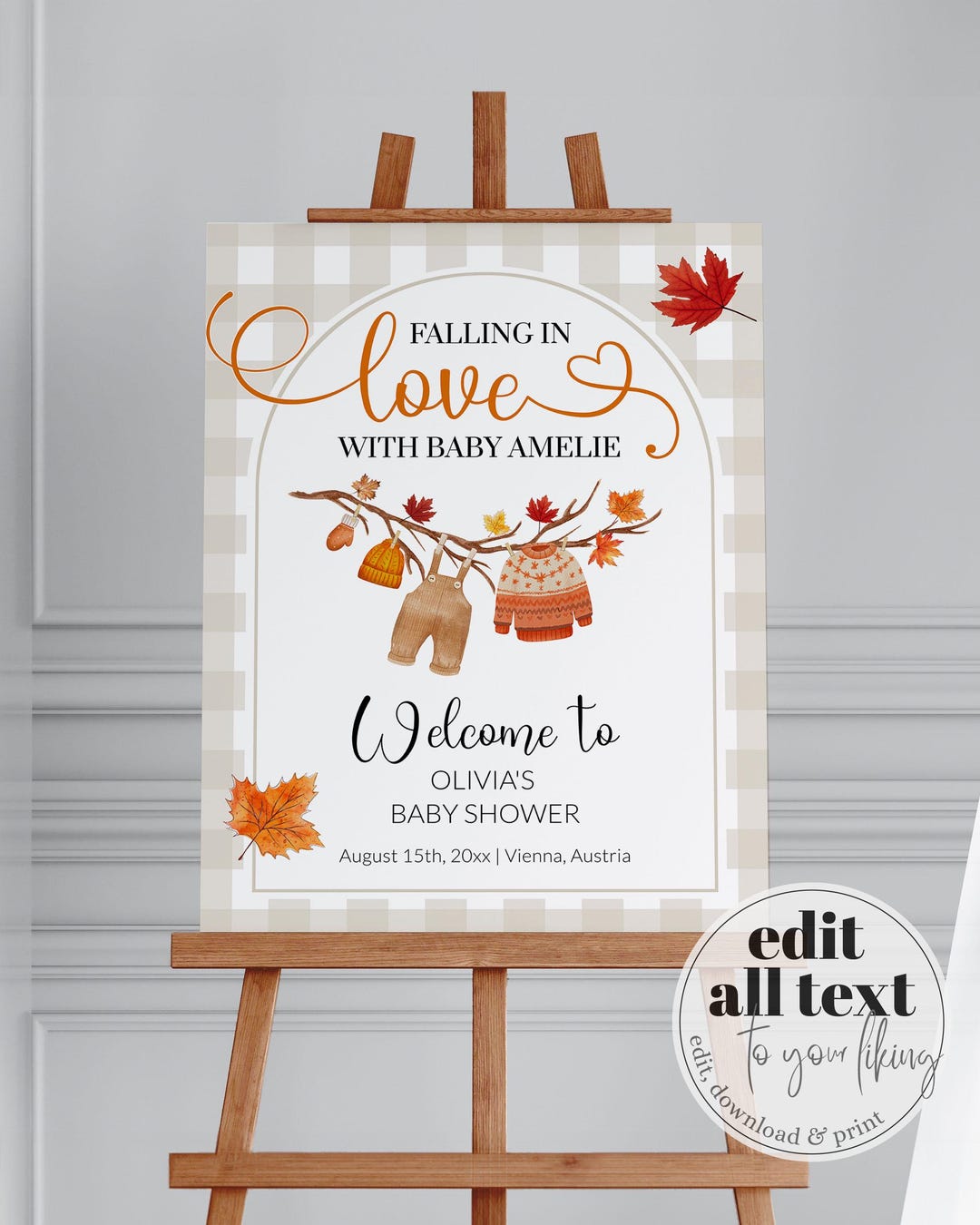 Editable Fall Baby Shower Welcome Sign, Gender Neutral Fall Themed ...