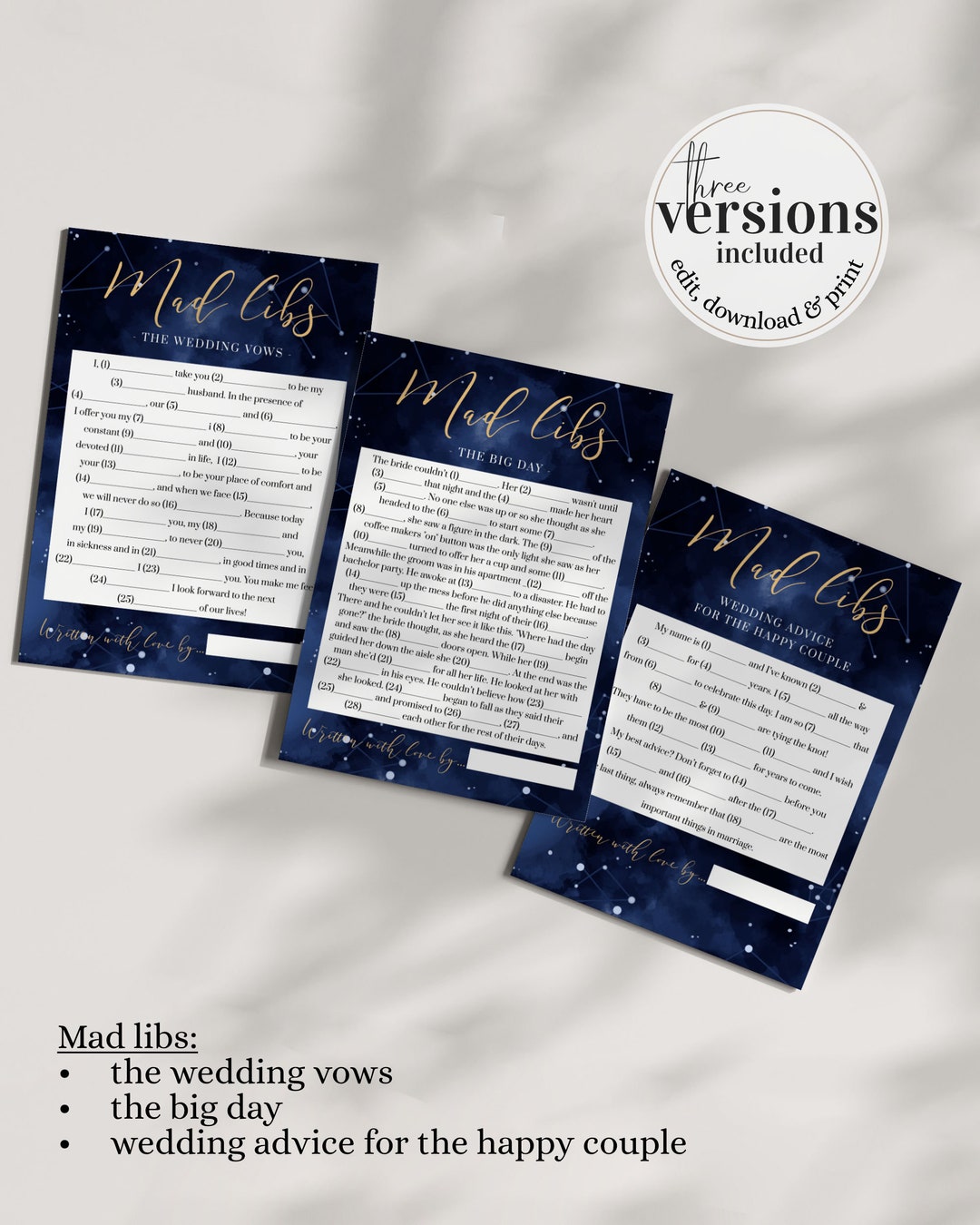 Celestial Bridal Shower: Mad Libs Game Bundle the Big Day, Wedding Vows ...