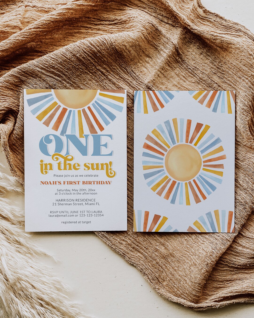 ONE in the Sun Boho First Birthday Invitation, First Trip Around Sun ...