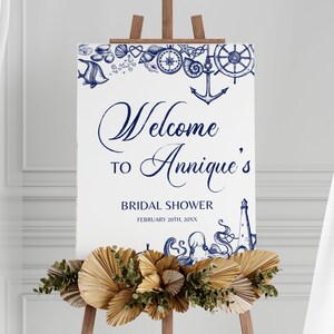 Nautical Bridal Shower Welcome Sign, Marine Sign for Ocean Beach Themed ...