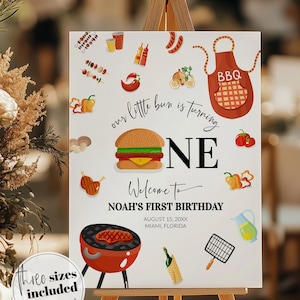 BBQ Burger 1st Birthday Welcome Sign Template Bun Ist Turning ONE BBQ ...