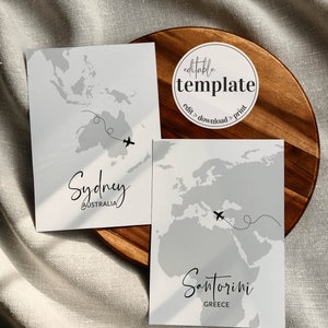 Travel Table Numbers Template, Destination Wedding Seating Cards ...