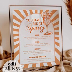 Love at First Spritz Themed Bar Menu Sign, Thats Amore Italian Spritz ...