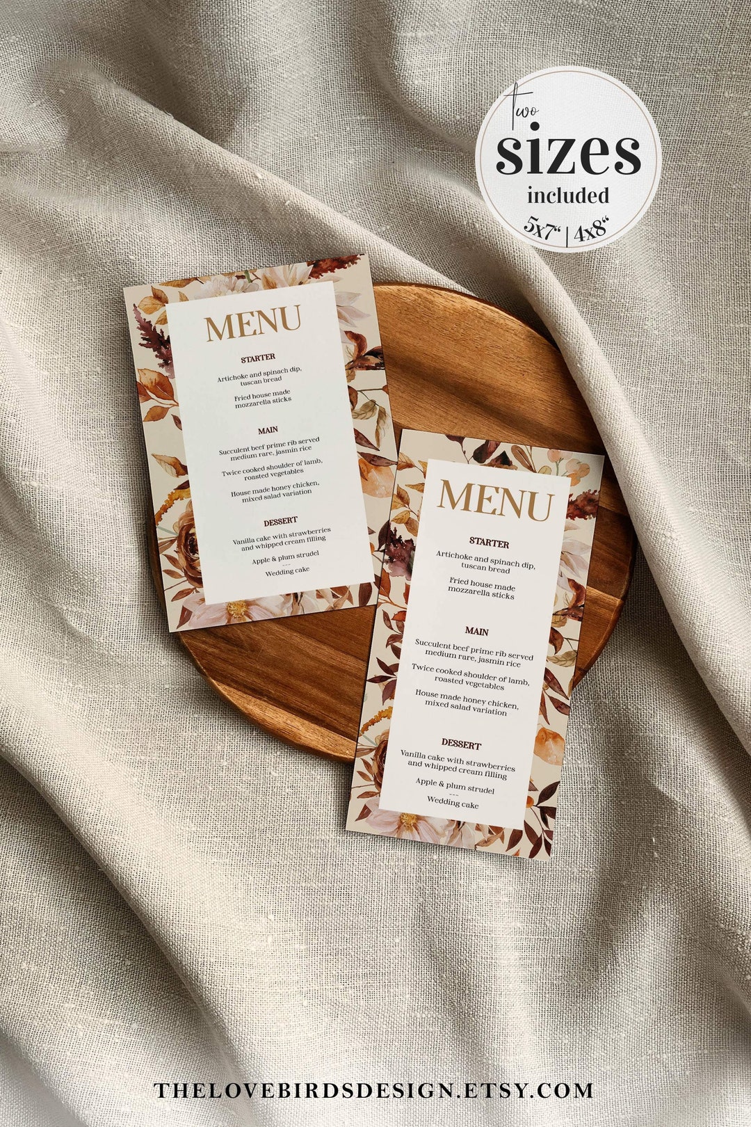 Fall Wedding Menu Card Template for Wedding or Birthday - Etsy
