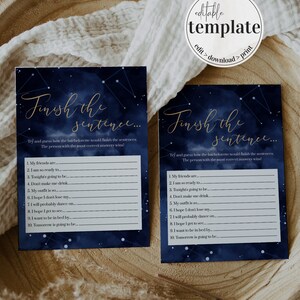 Celestial Bridal Shower Game: Finish the Brides Sentence Moon and Star ...
