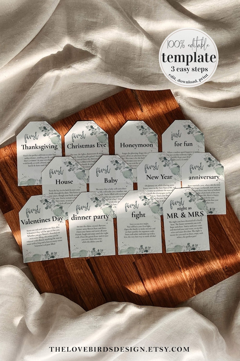 Marriage Milestone Wine Tags Year of Firsts Wine Tags - Etsy