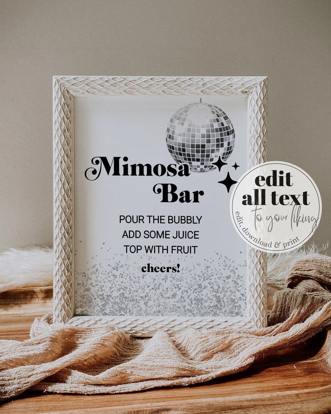 Disco Themed Bach, Mimosa Bar Sign for Last Disco Party, Disco Themed ...