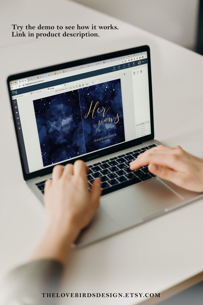 Celestial Wedding Vow Book Template, Navy Gold Constellation Moon Theme ...