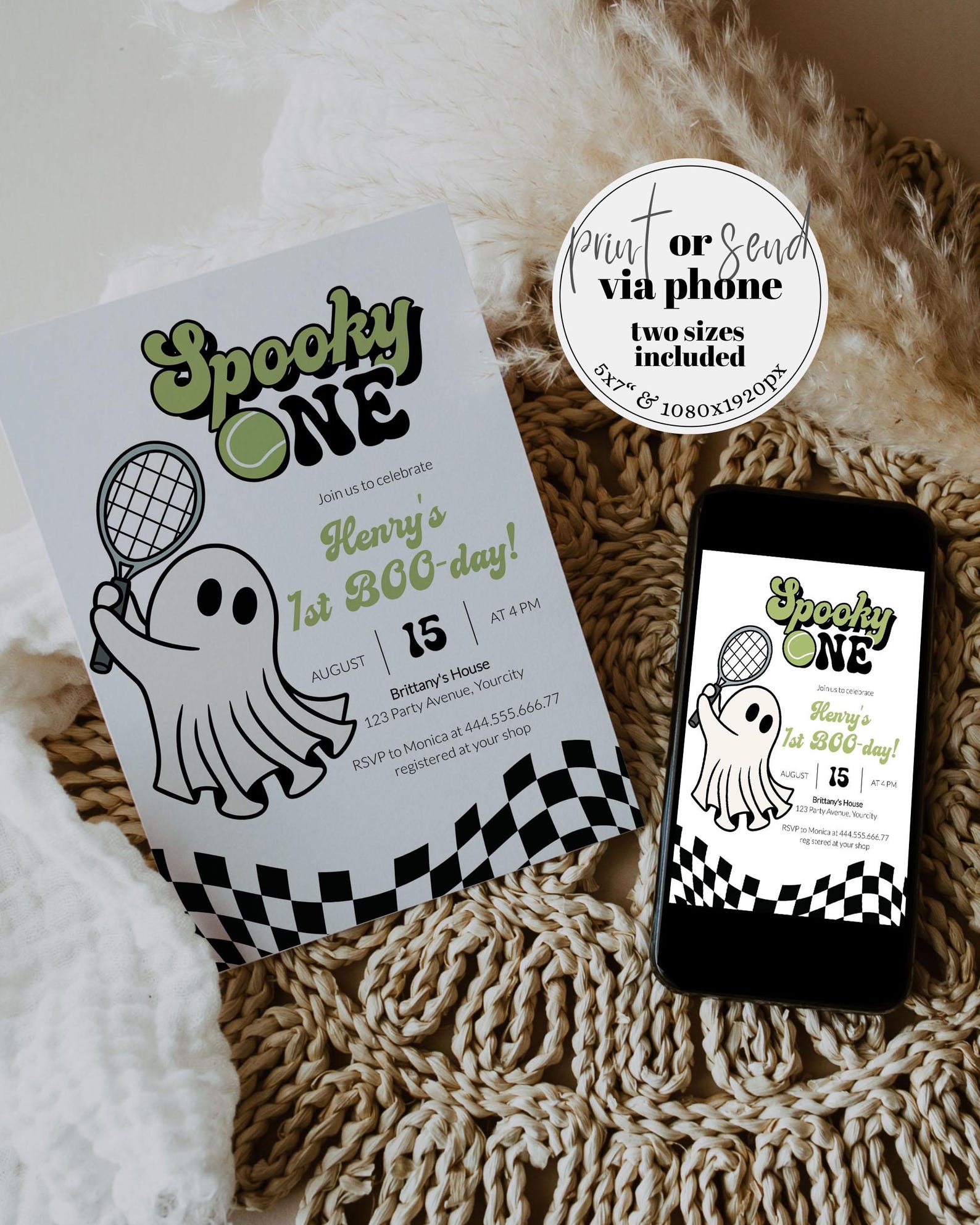 Spooky One Halloween Birthday Invitation, Boys Tennis Spooky One Invite ...