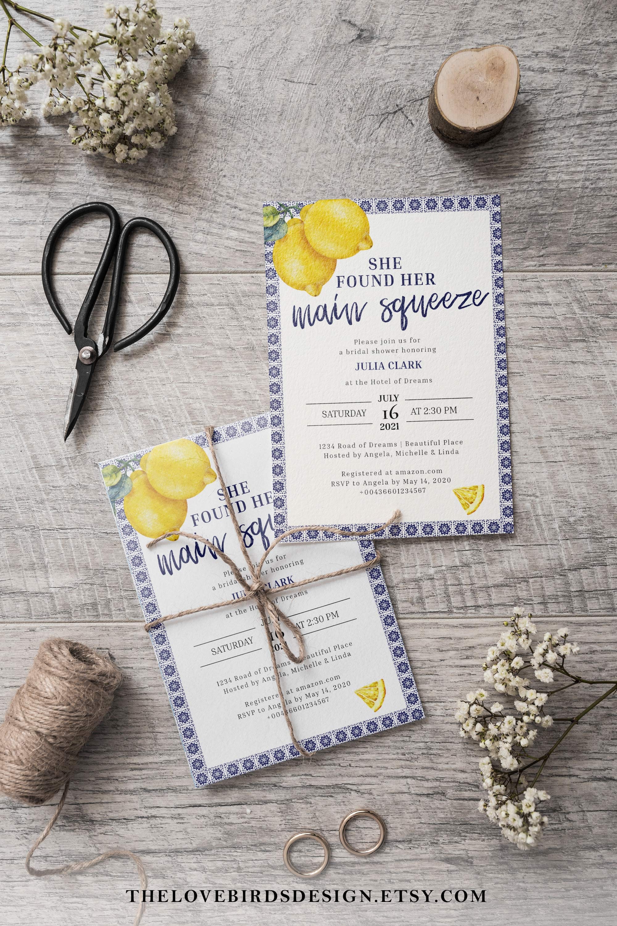 Lemon Themed Bridal Shower Invitations Mediterranean | Etsy