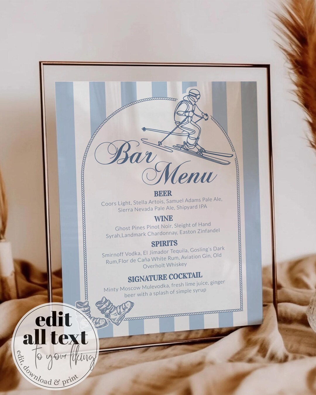 Après Ski Bar Menu Sign Template, Winter Cocktail Snowflake Drinks Sign ...