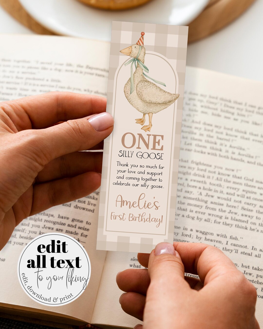 One Silly Goose Bookmark Template for First Birthday, Boys Silly Goose ...