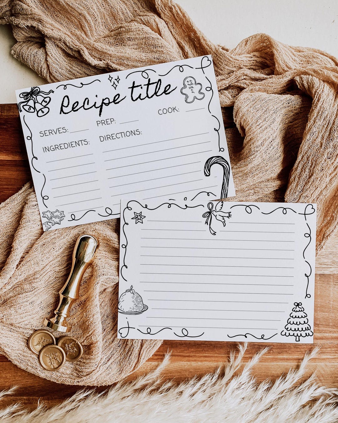 Hand Drawn Recipe Card, Doodle Christmas Menu Editable Recipe Card ...