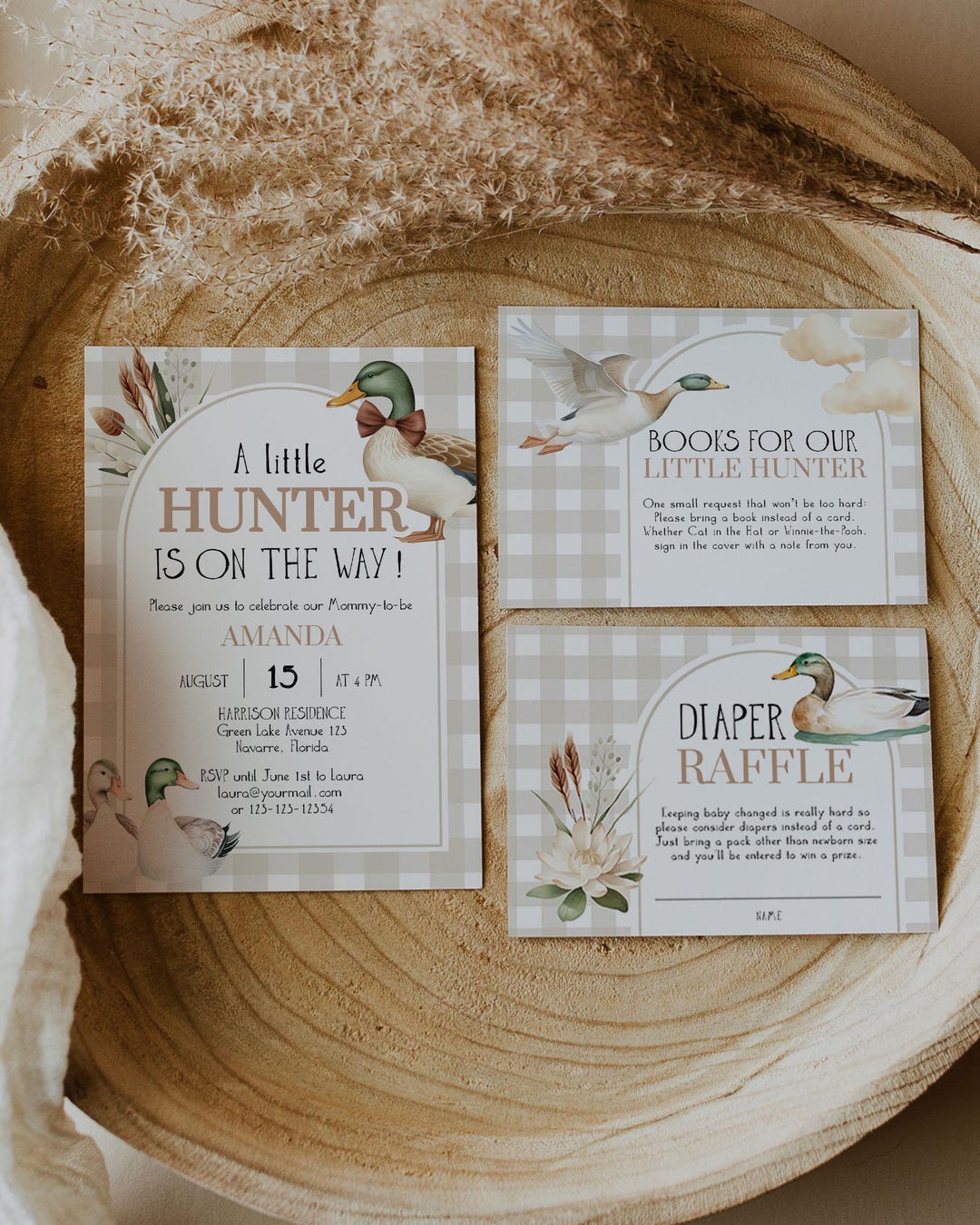 Mallard Ducks Hunt Baby Shower Invitation Suite, Duck Hunt Theme Party ...