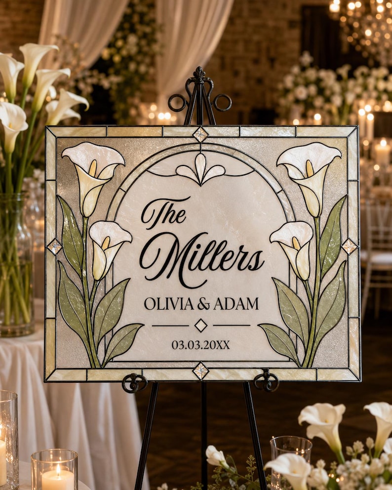 Last Name Wedding Sign, Faux Stained Glass Wedding Welcome Template ...