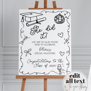 Graduation Party Welcome Sign Class of 2025 Hand Drawn Wavy Frame ...