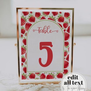 Berry First Birthday Table Numbers Template, Berry Sweet Baby Shower ...