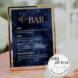 Celestial Bar Menu Sign Template, Moon and Stars Signature Drink ...