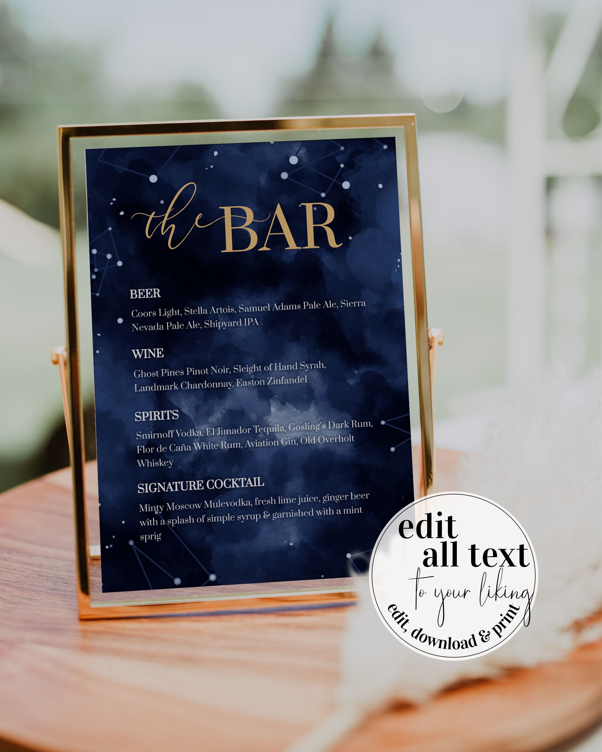 Celestial Bar Menu Sign Template, Moon and Stars Signature Drink ...