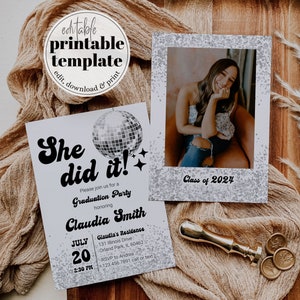 Editable Disco Graduation Party Invitation for Retro Grad | Groovy 70s ...