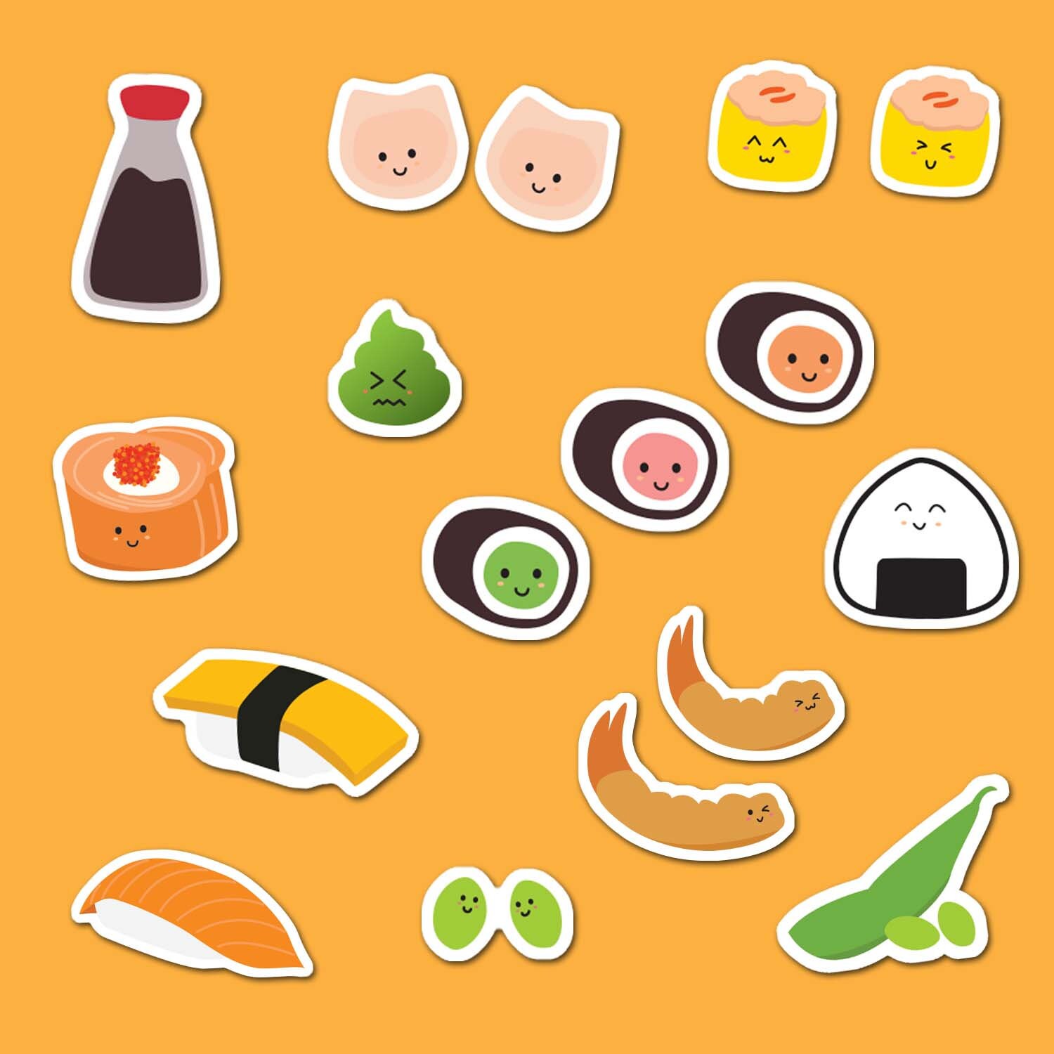 18pcs Happy Sushi Sticker Sheet, Kawaii Stickers, Cute Bullet Journal ...