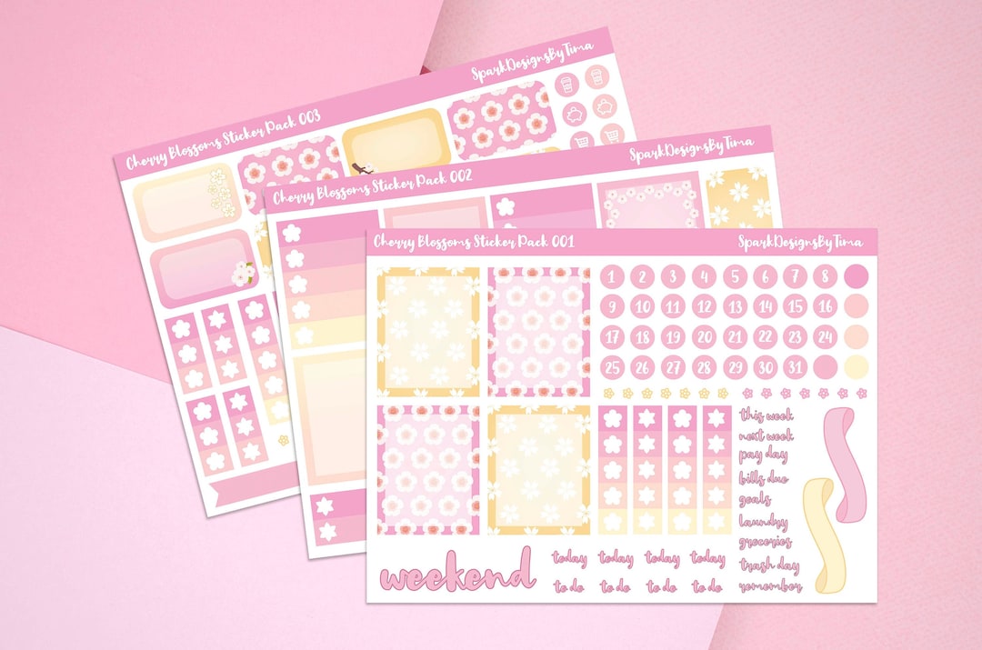 Floral Planner Stickers, Cherry Blossoms Sticker Pack, EC Life Planner ...