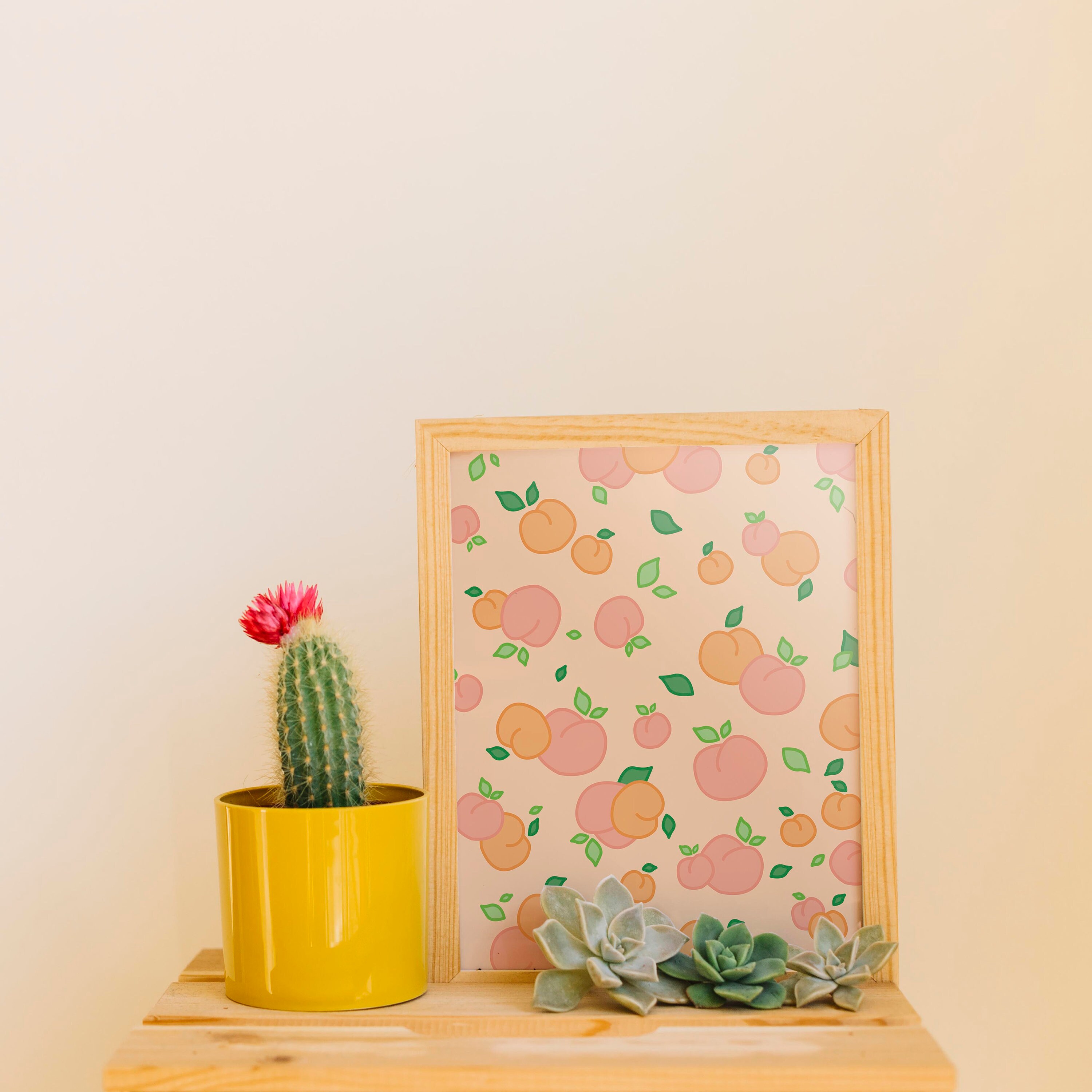 Peach Pattern Print Retro Wallpaper Art Fruit Art Print - Etsy Canada