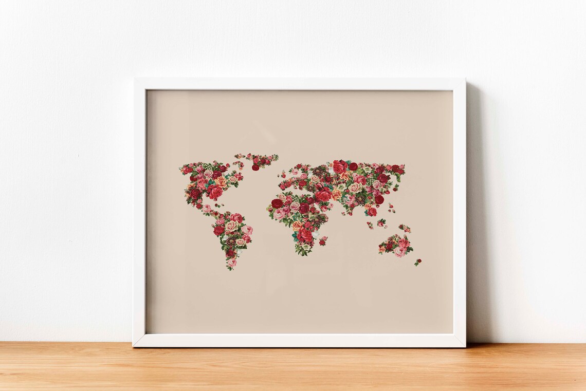 Floral Map Clear Sticker, Map Laptop Sticker, Floral Laptop Sticker ...