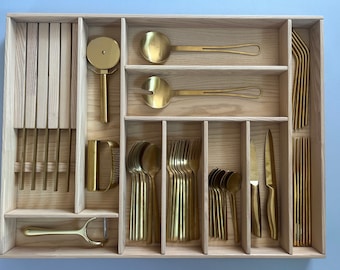 Kitchen Drawer Organizer, Custom Drawer Divider, Ash Silverware Drawer ...