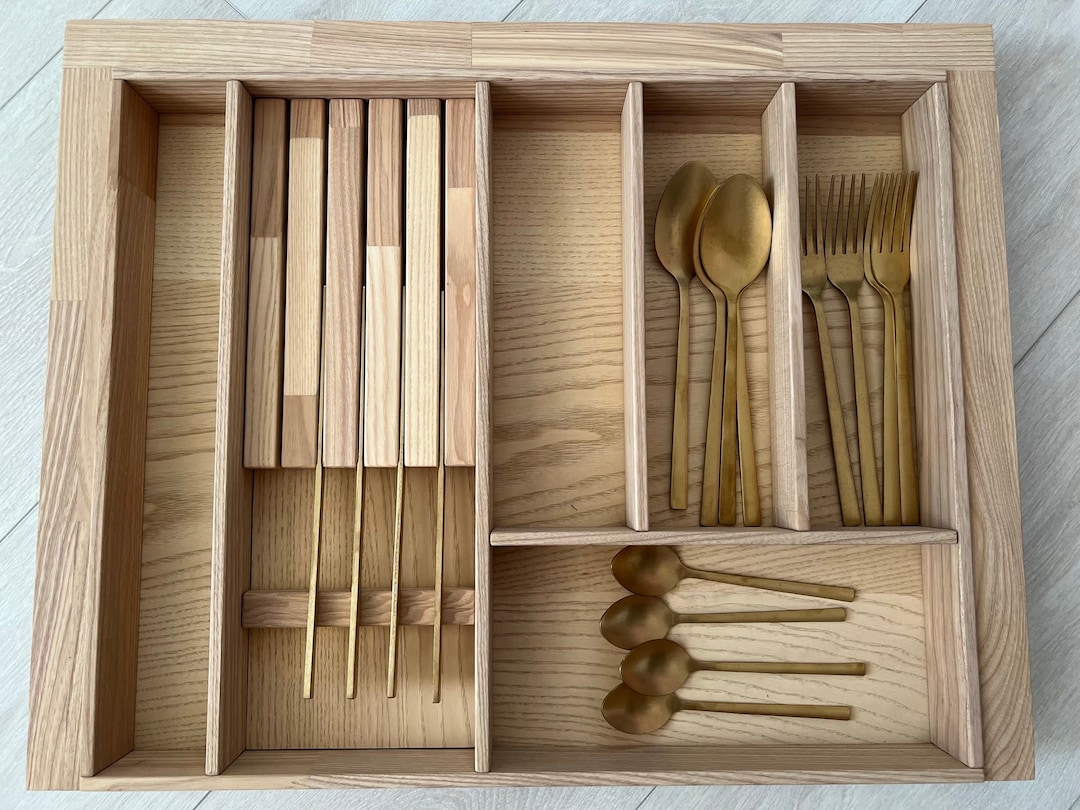 Wide Drawer Insert 19 to 21 Inch, Custom Drawer Organizer Kitchen, Wood ...