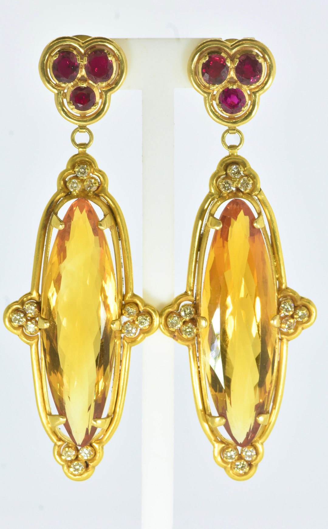 Dramatic Long Citrine Burma No Heat Ruby and Diamond 18k - Etsy