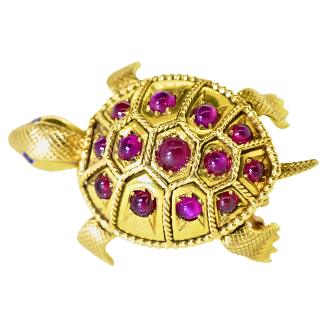 French Ruby and 18k Yellow Gold Turtle Motif Double Clip - Etsy