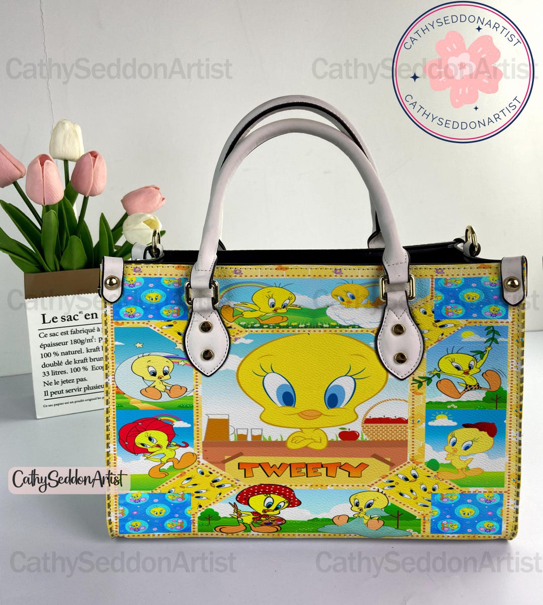 Tweety Bird Leather Handbag, Tweety Bird Christmas Personalized Woman ...