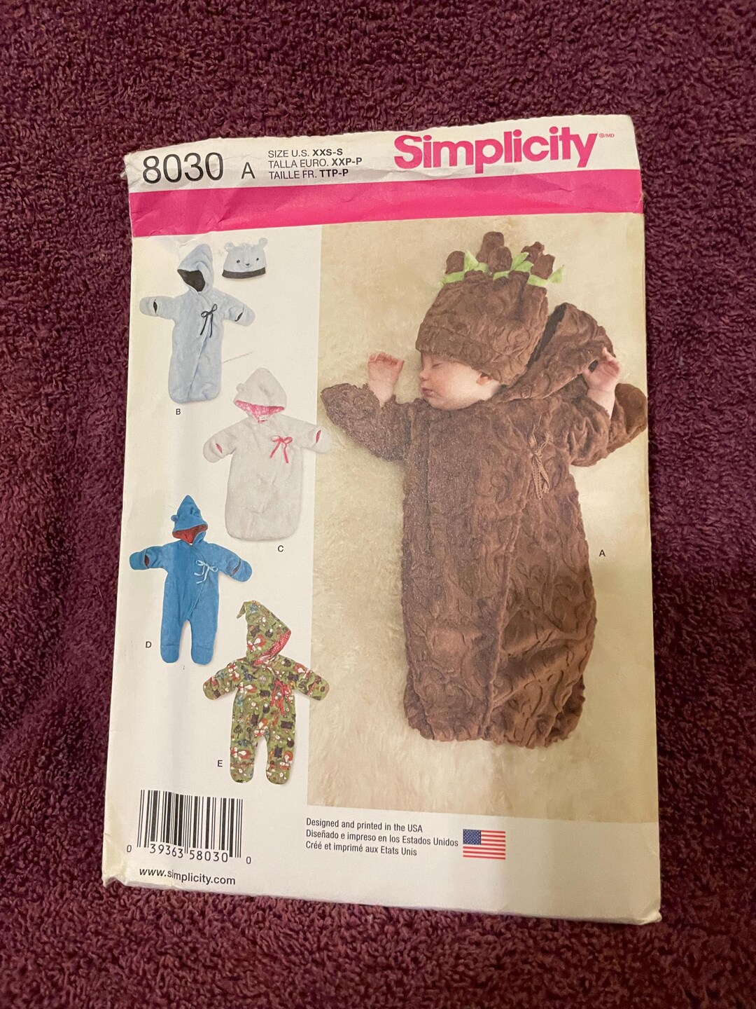 Simplicity Infant Bunting Sewing Pattern in Various Characters Sizes ...