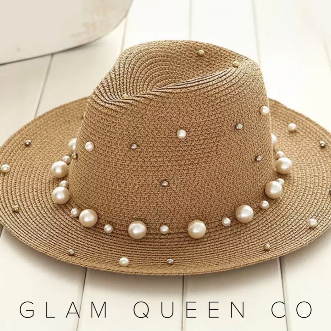 Pearl Straw Hat Embellished Beach Sun Fedora Panama Vacation Holiday - Etsy